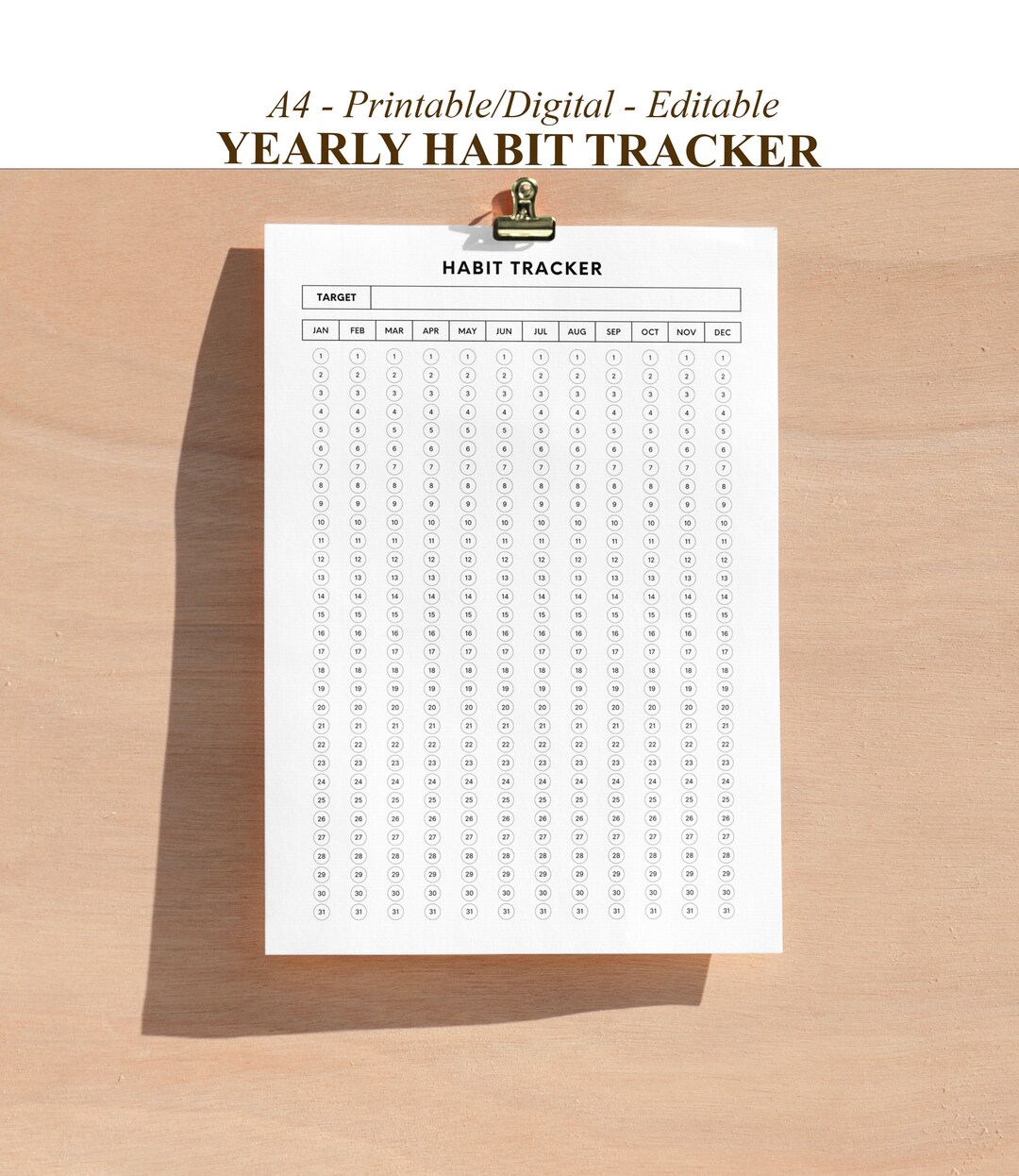 Yearly Monthly Habit Tracker Checklist Minimalist Digital Printable ...