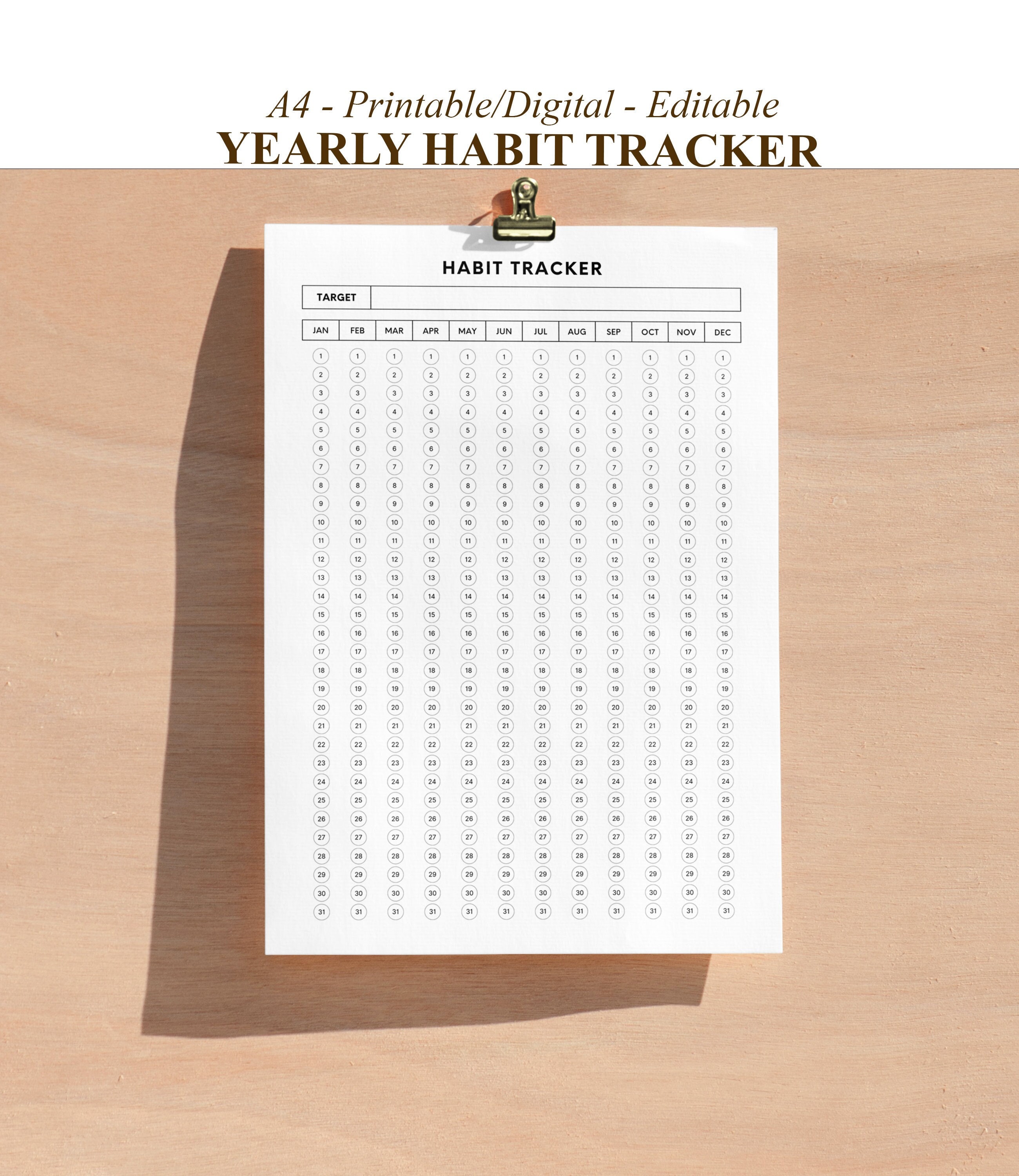 Yearly Monthly Habit Tracker Checklist Minimalist Digital Printable ...