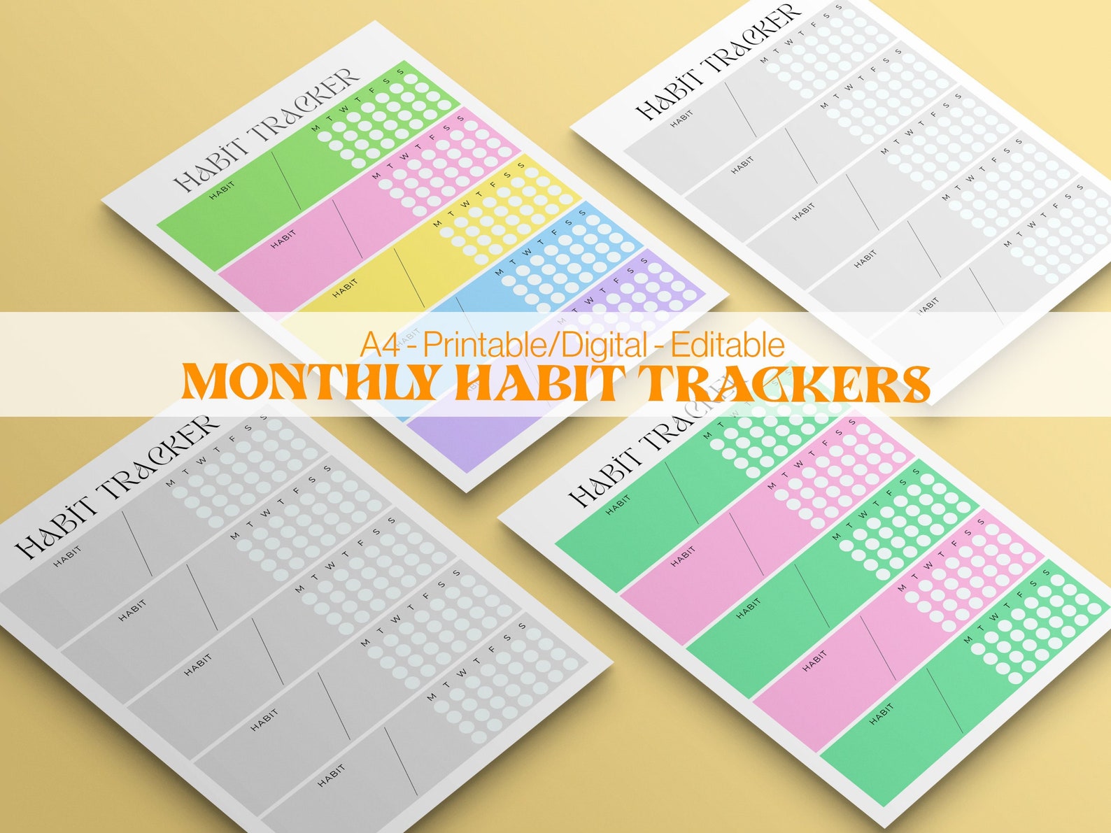 Monthly Habit Tracker Checklist Colorful Minimalist Digital Printable ...