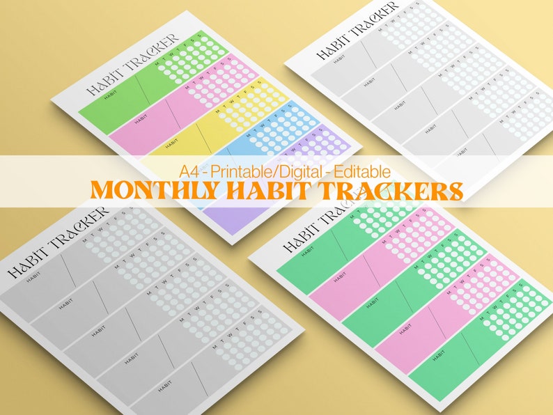 Monthly Habit Tracker Checklist Colorful Minimalist Digital Printable ...