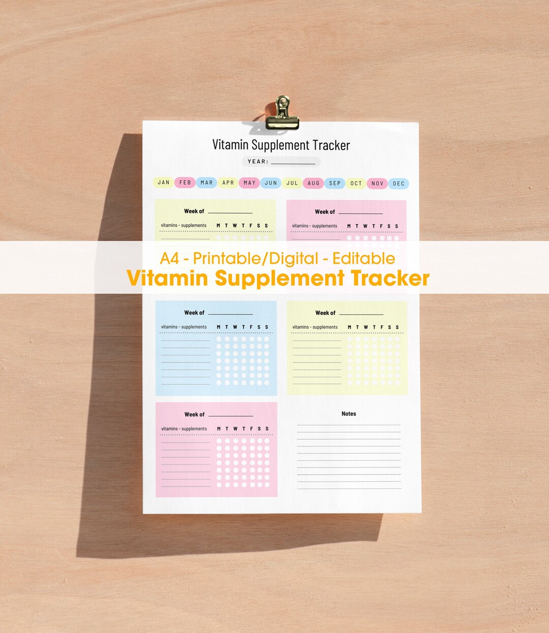 A4 Printable Digital Vitamin Supplement Pills Habit Tracker Checklist ...