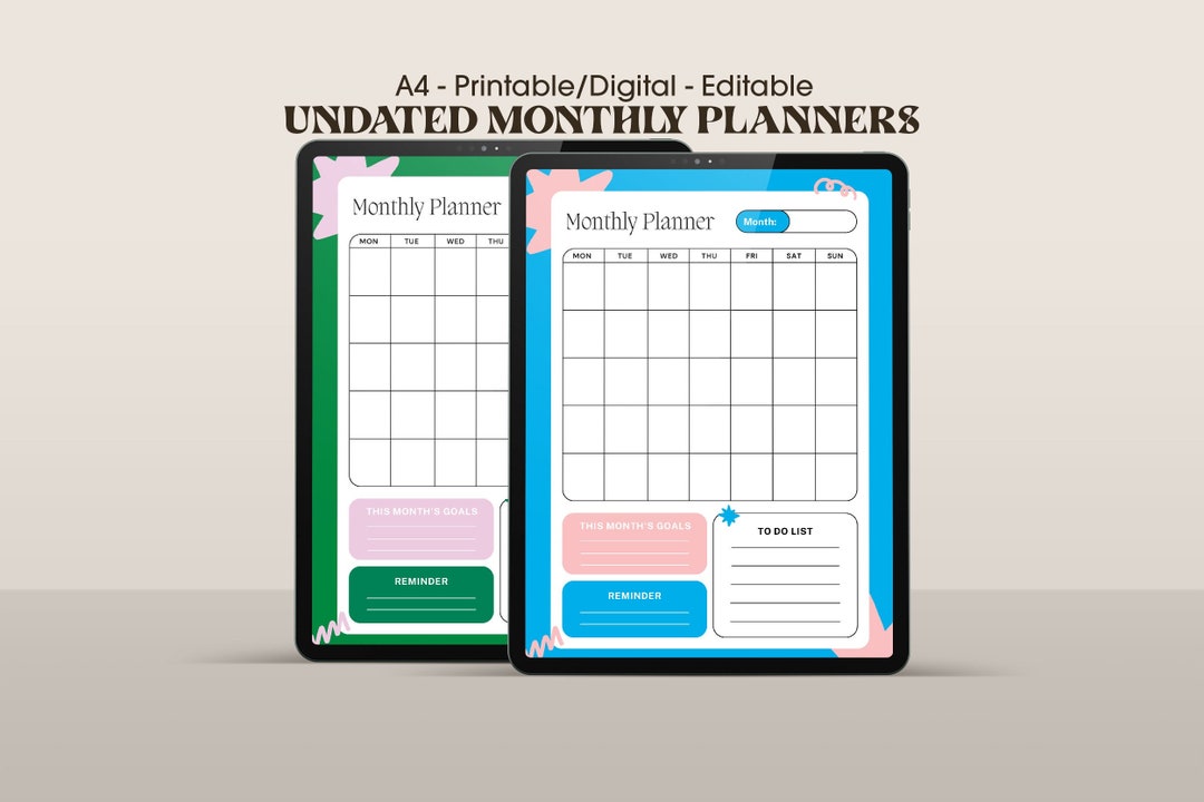 Colorful Playful Funky Digital Printable Monthly Undated Planner ...