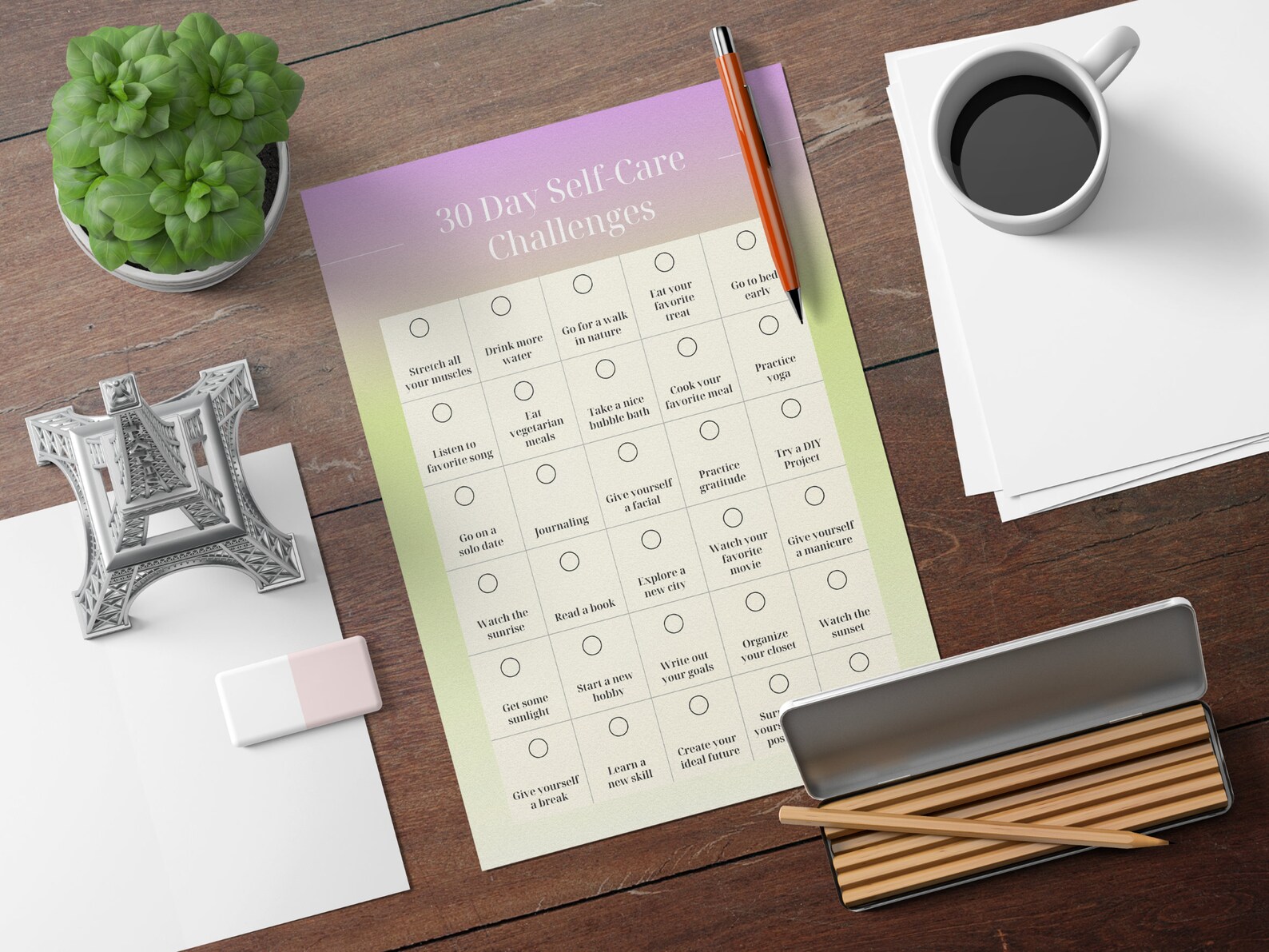 30 Day Self Care Challenge Habit Checklist Sheet, Self Care Goals, Self ...