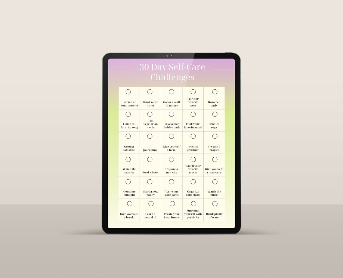 30 Day Self Care Challenge Habit Checklist Sheet, Self Care Goals, Self ...