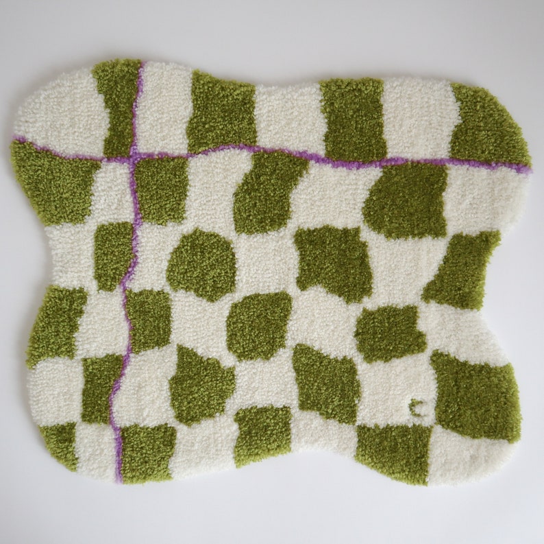 Green Checkered Wavy Curvy Cool Modern Tufted Custom Rug,housewarming ...