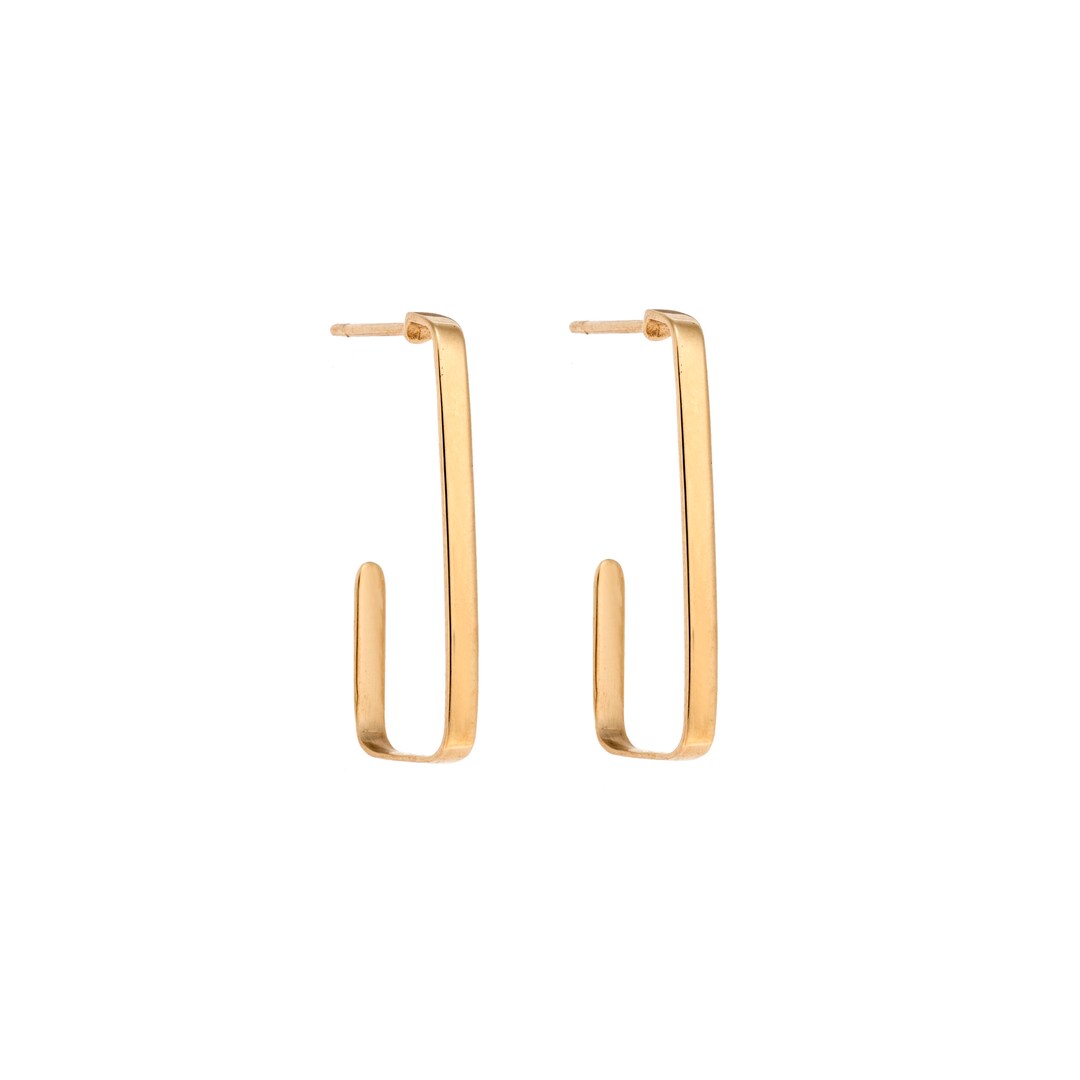 14K Solid Gold Rectangular Hoop Earrings, Minimalist Wire Hoops - Etsy