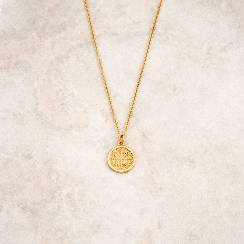Solid Gold Greek Constantine Coin Pendant K9-k14,protection ICXC NIKA ...