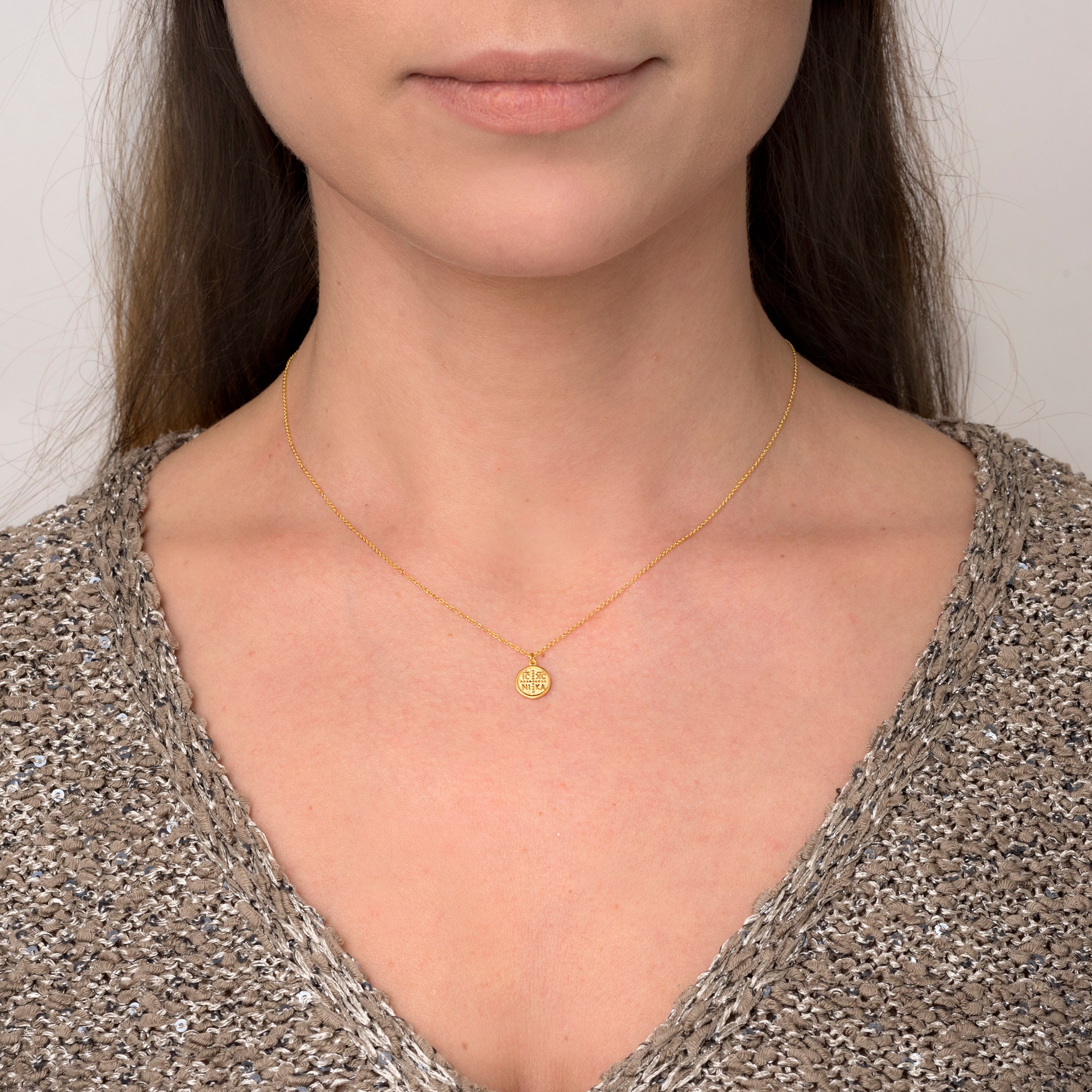 Solid Gold Greek Constantine Coin Pendant K9-k14,protection ICXC NIKA ...