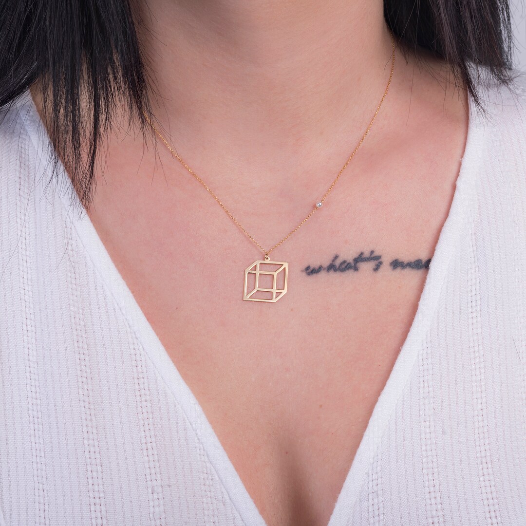 Solid Gold Cube Shaped Necklace K9-k14,handmade Geometric,boho Jewelry ...