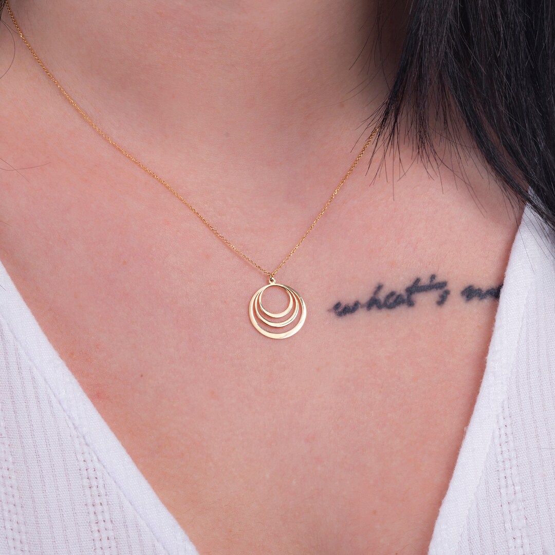 Triple Circle Charm K9 ,three Circle Dainty Gold Necklace,minimalist ...