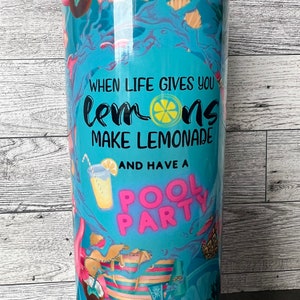 Pool Party / Flamingo / Lemonade / 20 Oz. Stainless Steel Tumbler Cup ...
