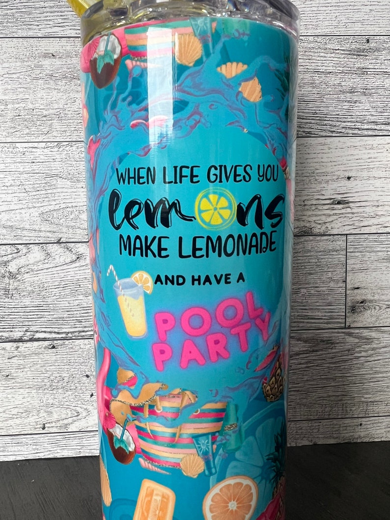 Pool Party / Flamingo / Lemonade / 20 Oz. Stainless Steel Tumbler Cup ...