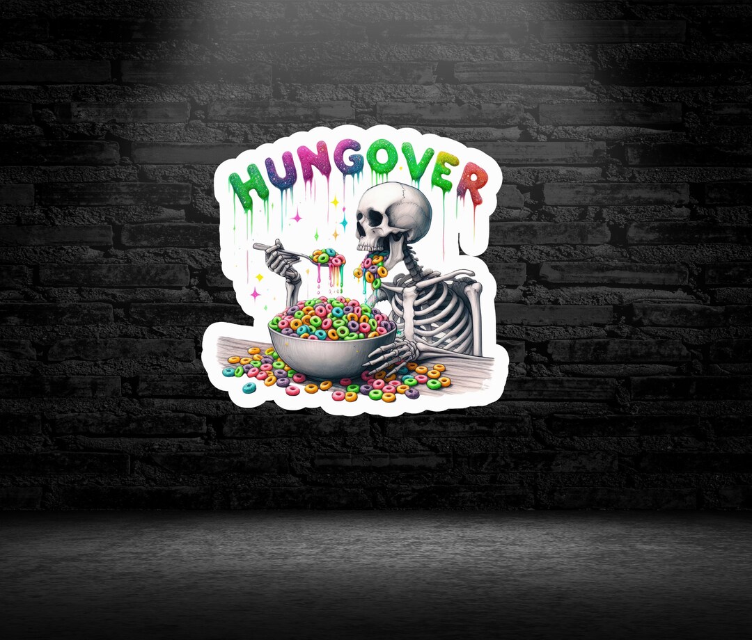 Hungover Skeleton Eating Cereal Sticker / Holographic / 2x 2 / FREE ...