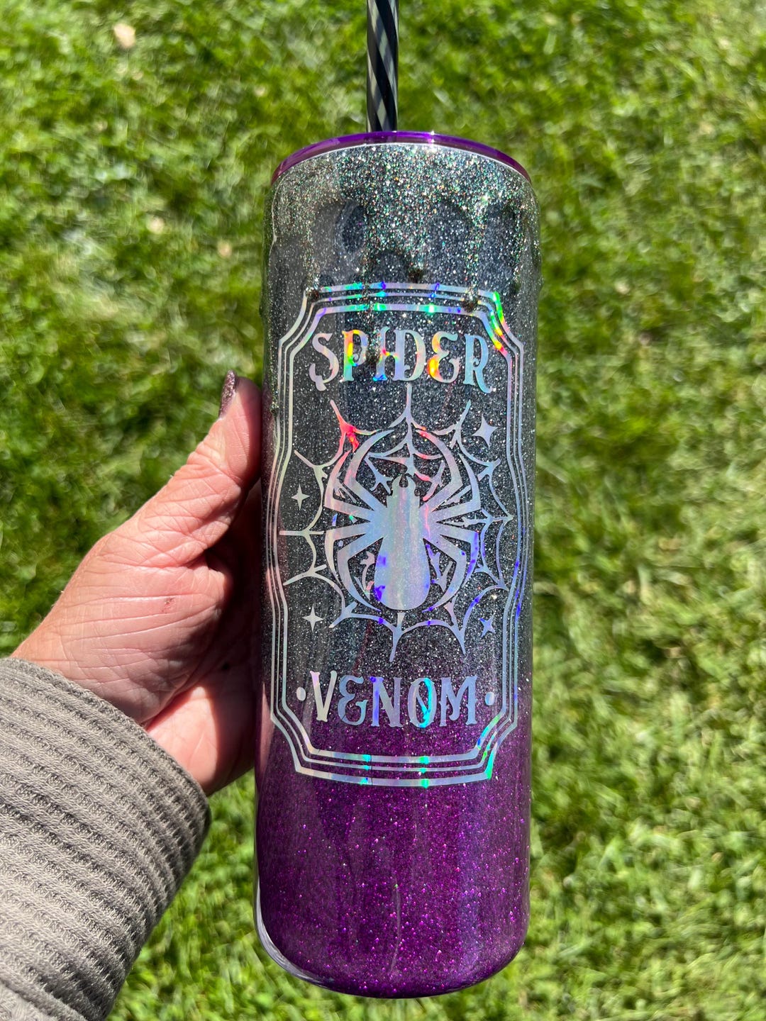 Glitter Tumbler / Spider Venom / Rim Drip / PURPLE AND BLACK / 20 Oz ...