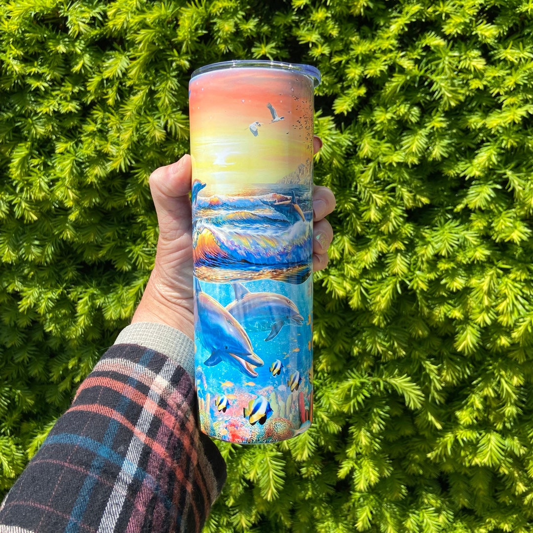 Underwater Aquarium 20 Oz. Skinny Tumbler Dolphins Colorful Fish ...