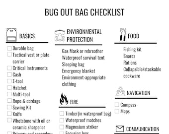 Bug Out Bag List Template - Etsy
