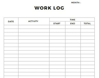 Monthly Work Log - Etsy