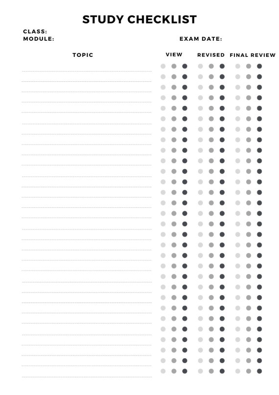 Printable Study Checklist Log Digital Instant Download | Etsy