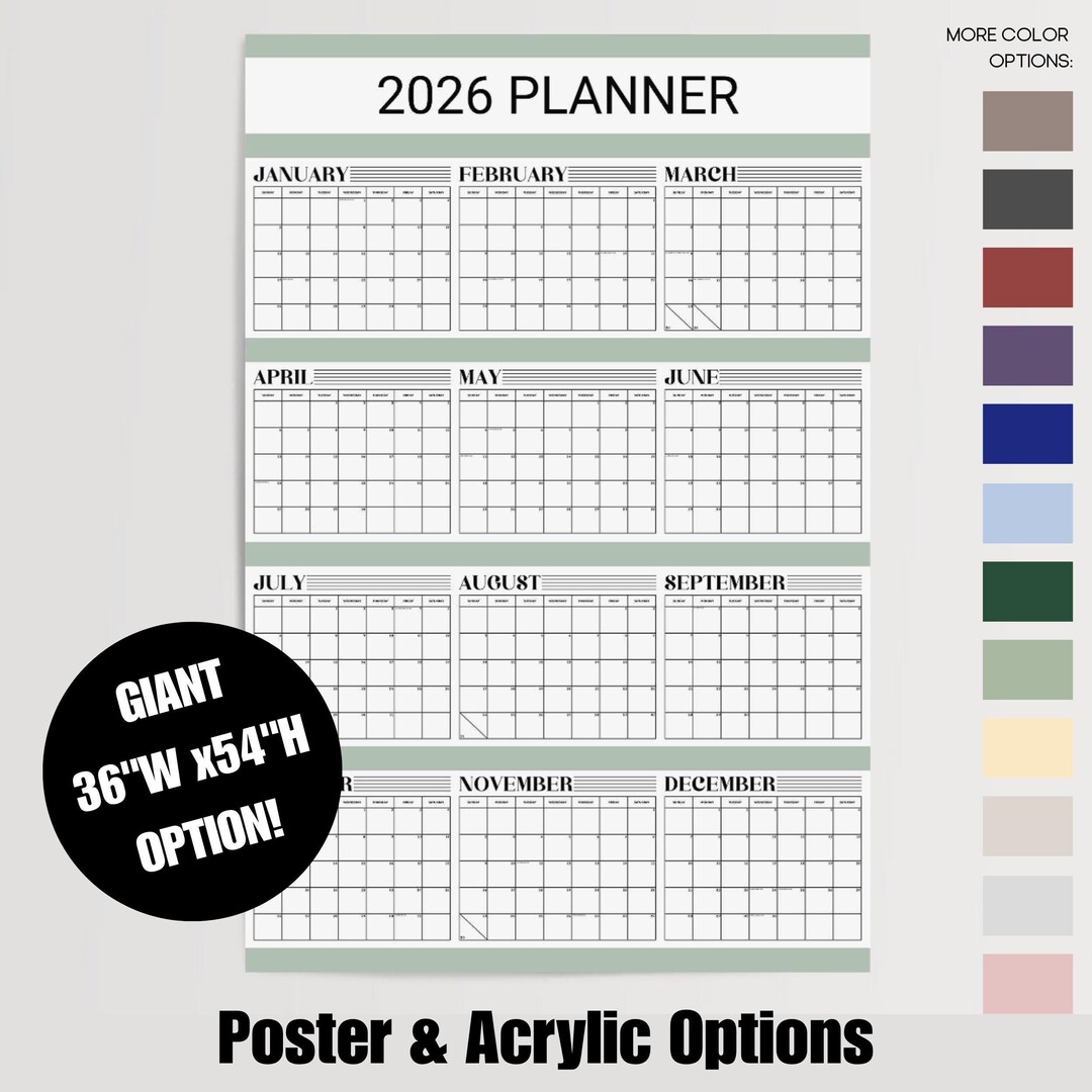 Giant Wall Calendar Poster: 2026 Full Year View, Poster Paper or ...