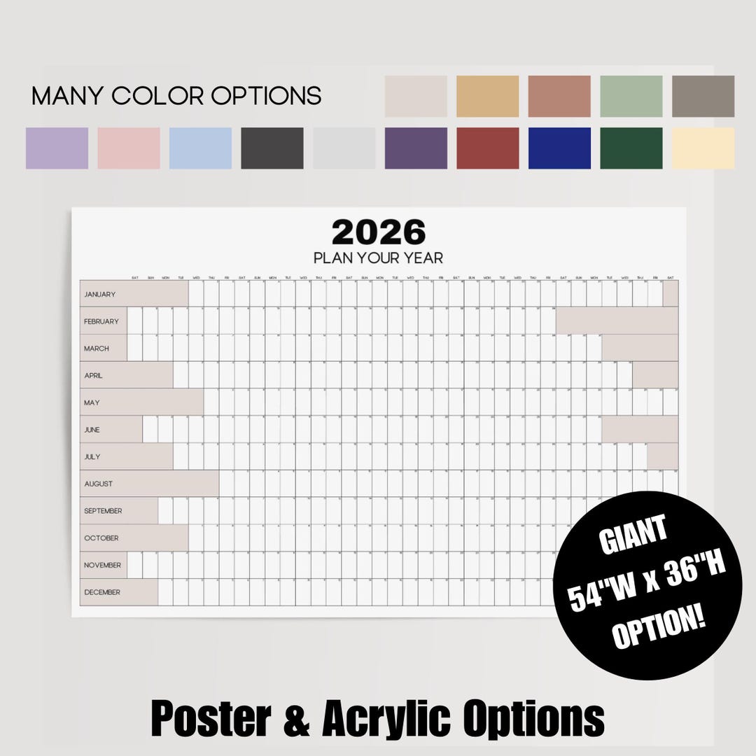 Annual Wall Planner: 2026 Yearly Layout (matte Poster Paper or Dry ...