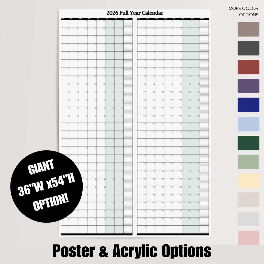 Yearly Wall Calendar: Large Vertical Layout - Matte Poster Paper or ...