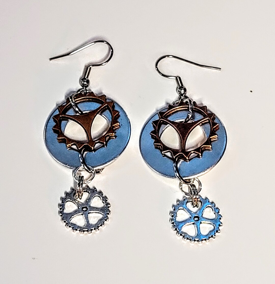 Steampunk Chain Mail Bronze Gear and Washer Earrings Handmade - Etsy