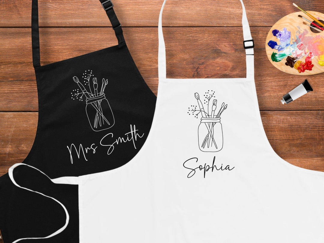 Personalized Artist Apron Custom Name Apron With Brush Jar Design ...