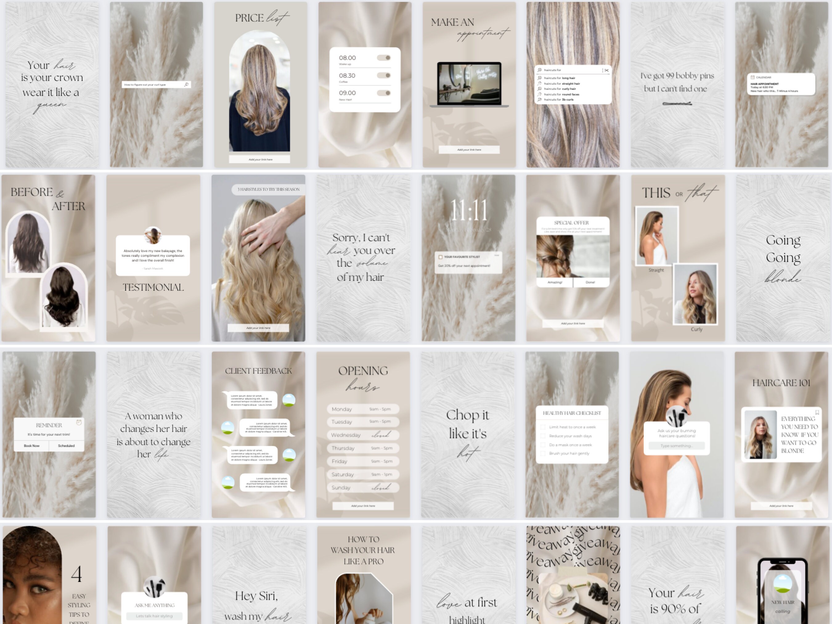 110 Instagram Templates for Hair Stylists, Social Media Templates for ...