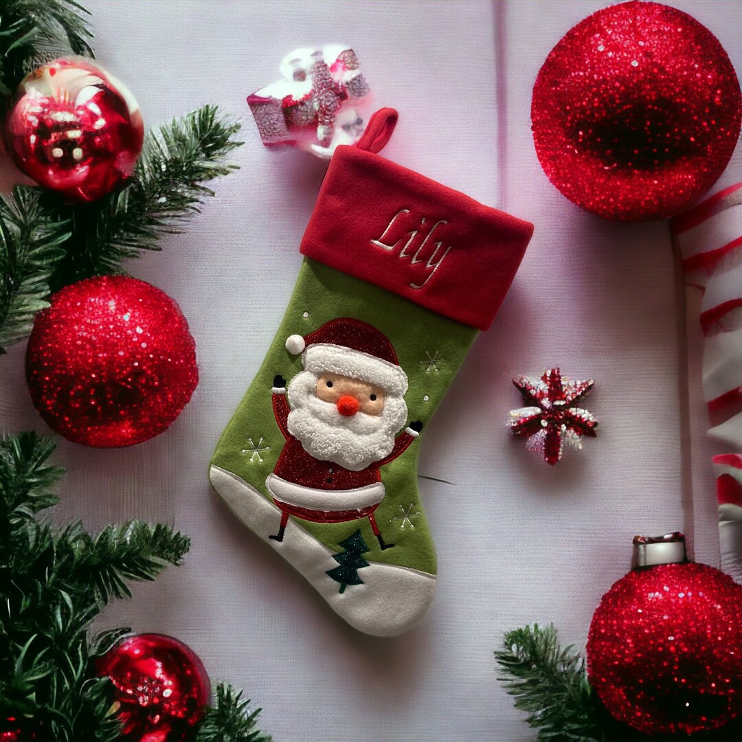 Santa Stocking Felt Stocking Xmas Stocking Embroidered Christmas ...