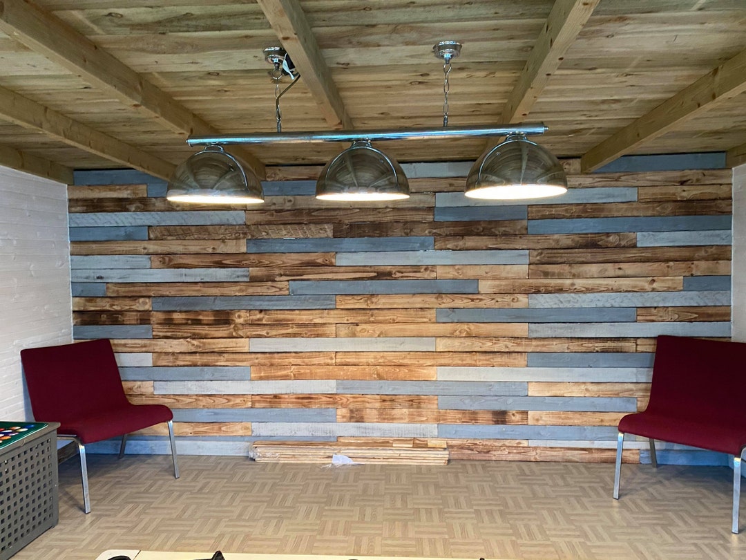 Natural and Greys Stunning Rustic Pallet Wood Wall Cladding New Timber ...