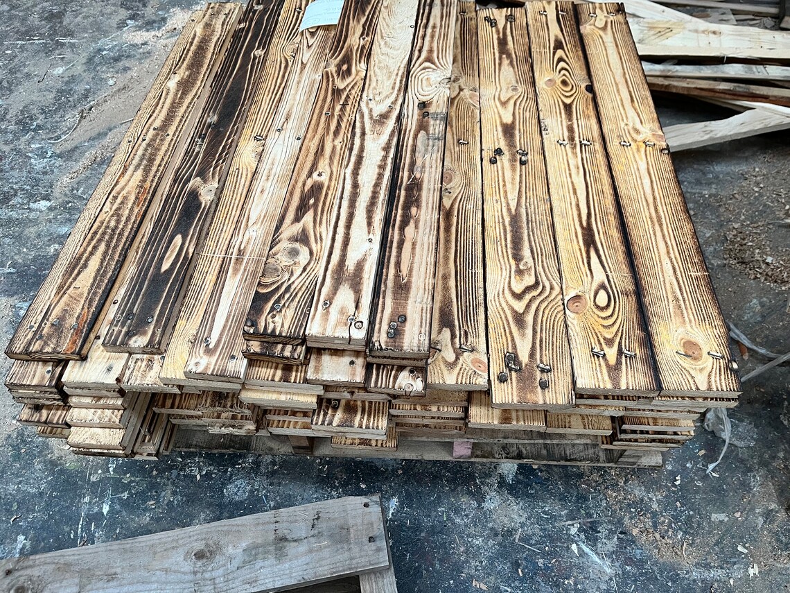 10sqm Scorched Reclaimed Pallet Wood Cladding | Recycled Timber, Rustic ...