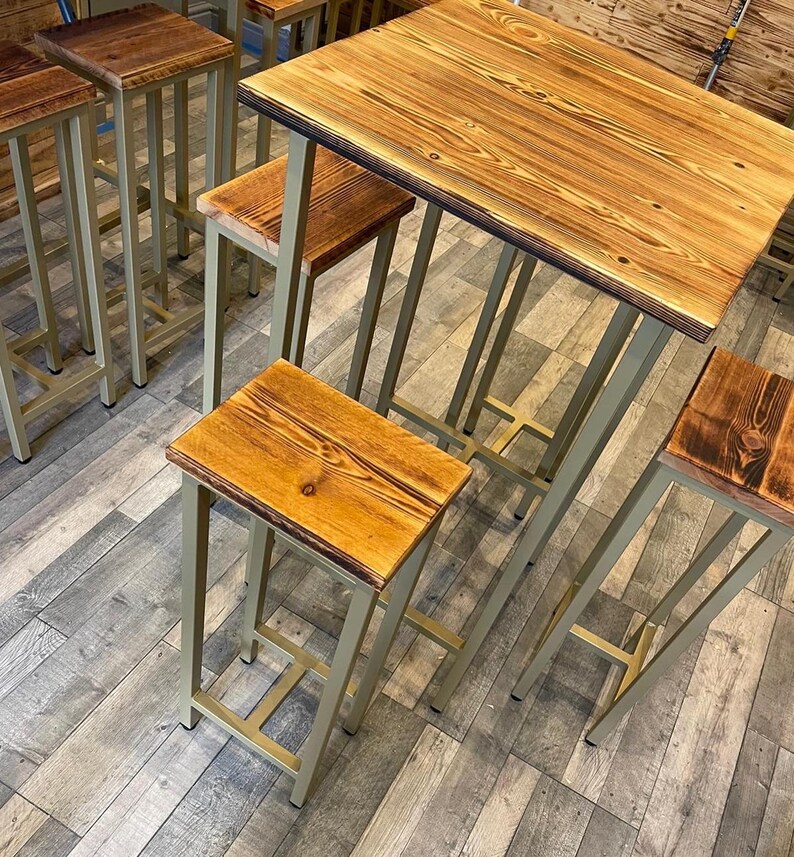 Tall Rustic Bar Table and Stool Set Gold Steel - Etsy