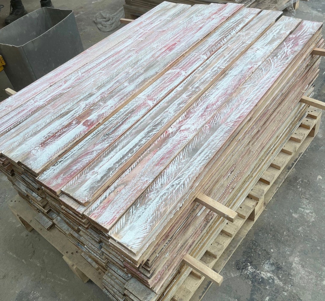 1sqm New Pallet Wood Wall Cladding Raspberry Ripple Colour Sanded ...