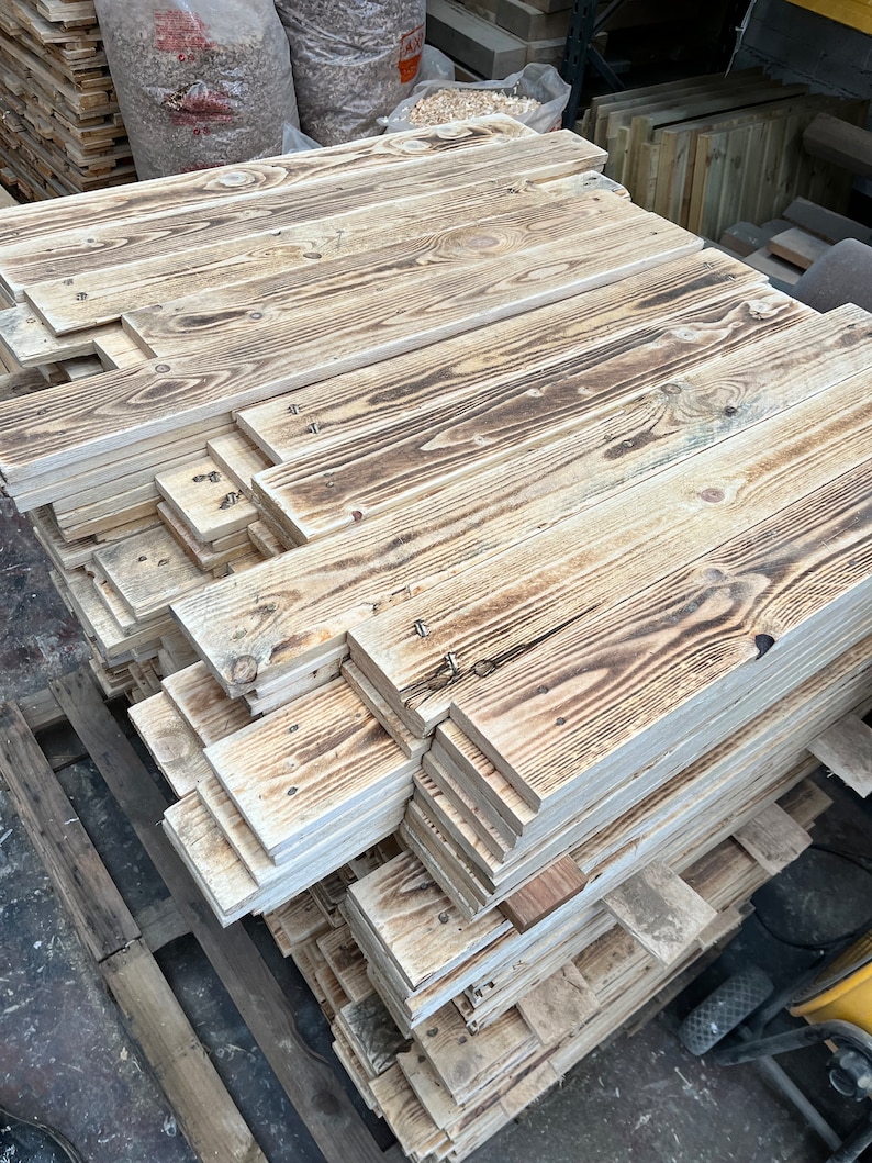 10sqm Scorched Reclaimed Pallet Wood Cladding | Recycled Timber, Rustic ...
