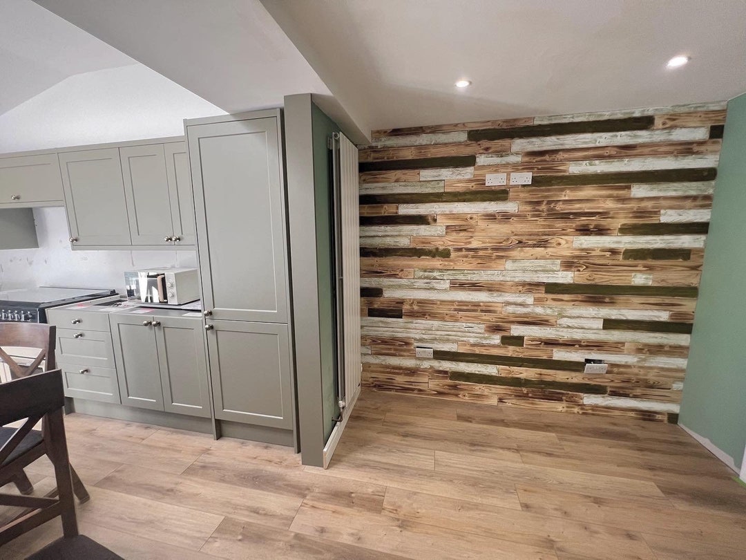 1sqm New Pallet Wood Wall Cladding Forest Green Mix Sanded Multiple ...