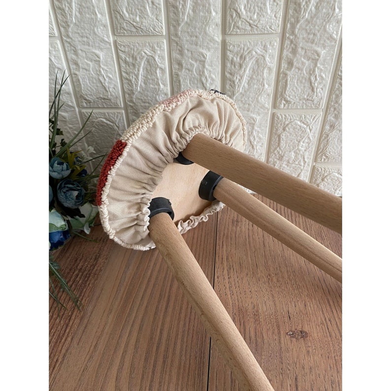 Punch Needle Round Washable Stool Cover, Personal Chair Pad, Wooden ...
