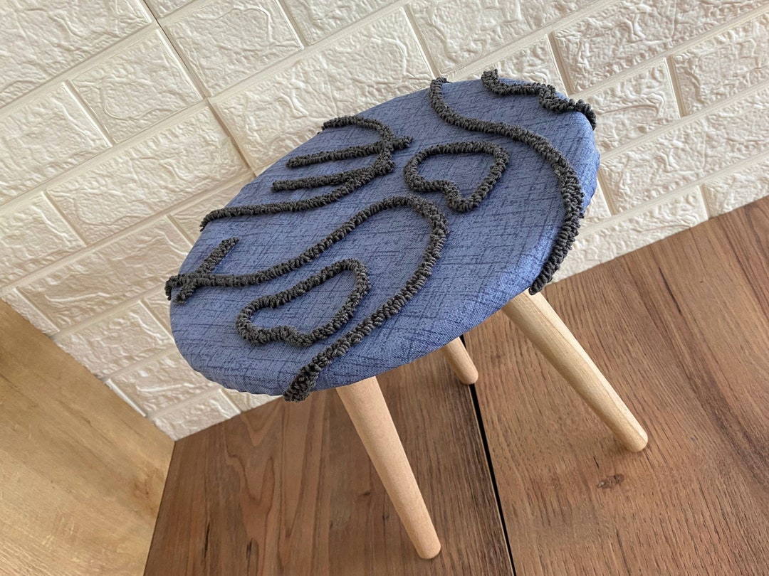 Washable Stool Cover, Removable Fabric Stool Cover, Round Blue Stool ...