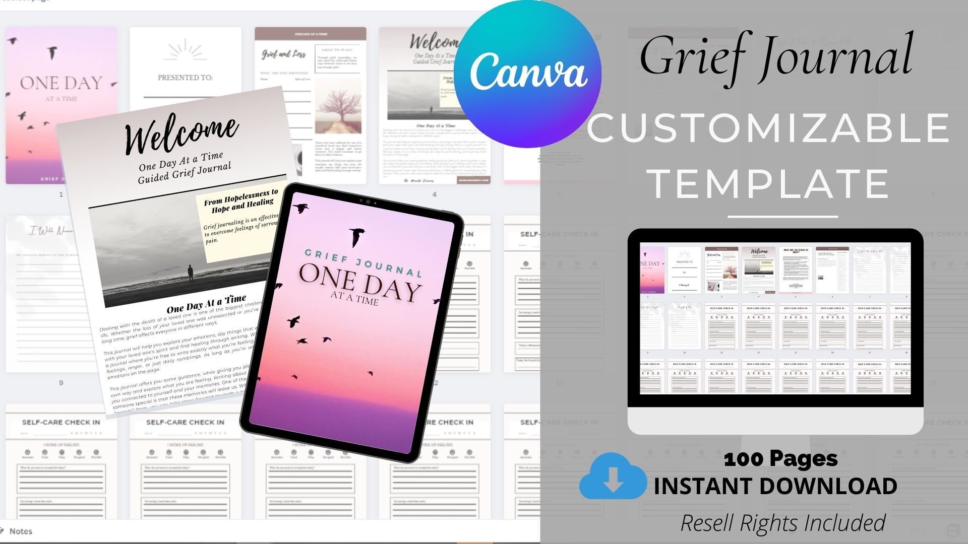 Editable Grief Journal: Self-care Healing Planner (canva Template) - Etsy