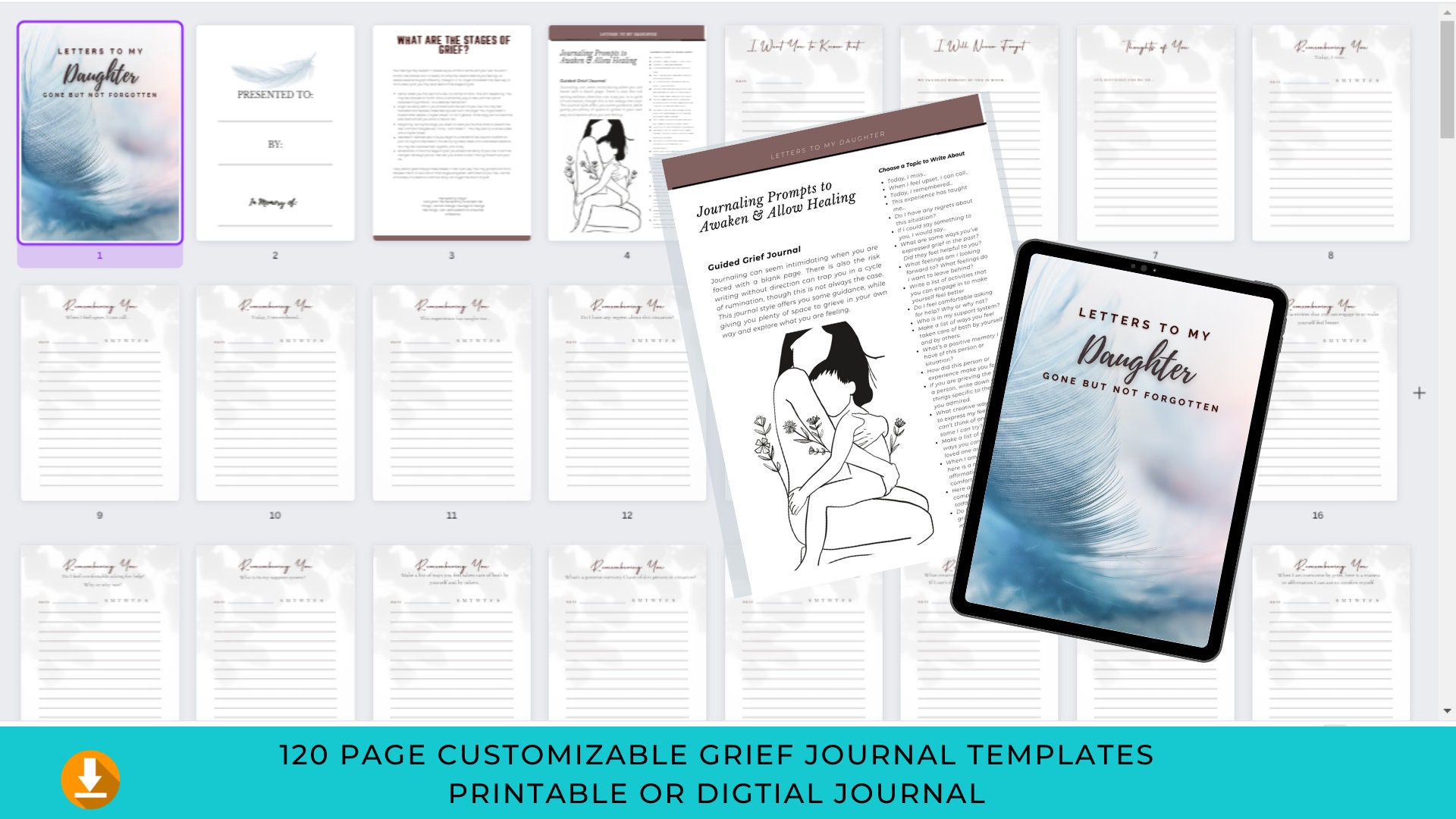 Editable Grief Therapy Journal Letters to My Daughter Canva Template ...