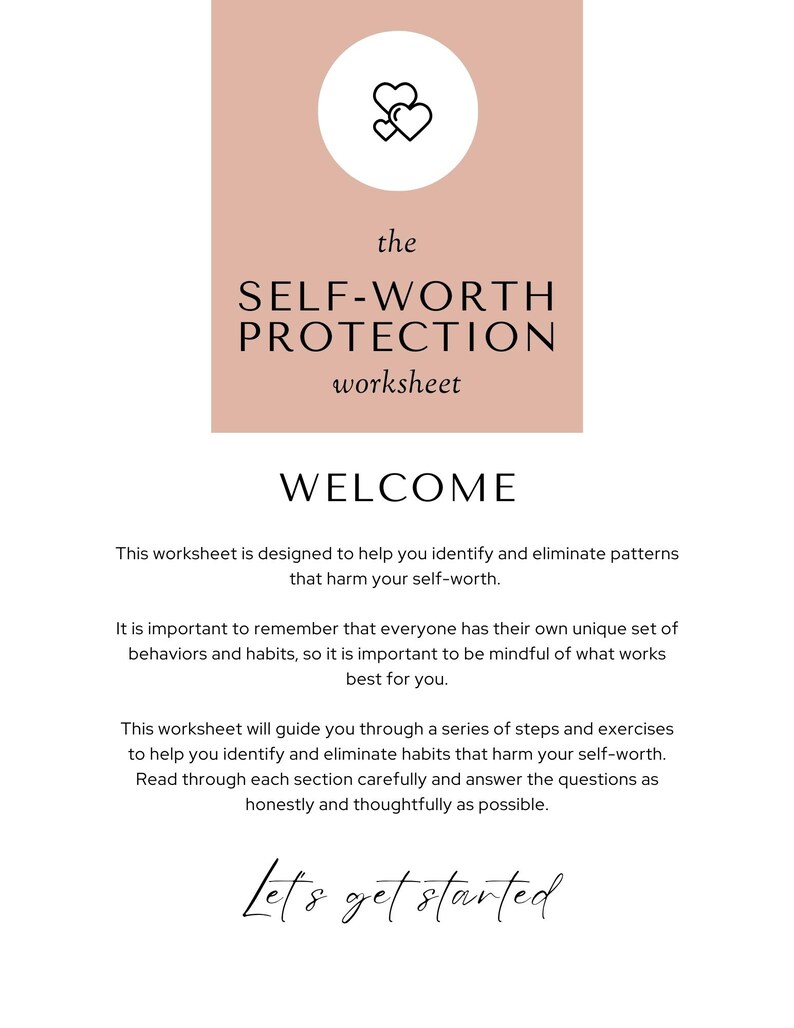 Self-worth Protection Worksheet Set - Etsy