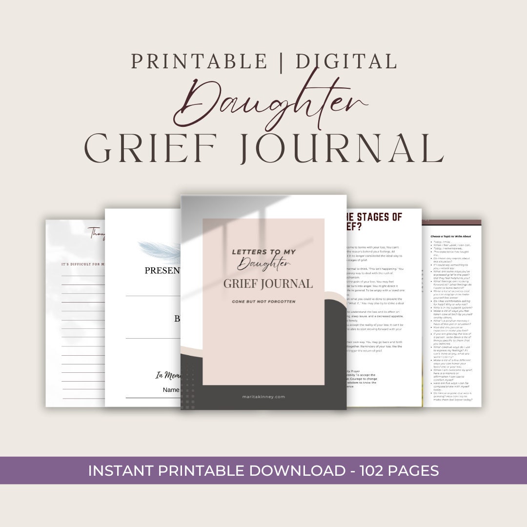 Editable Grief Therapy Journal Letters to My Daughter Canva Template ...