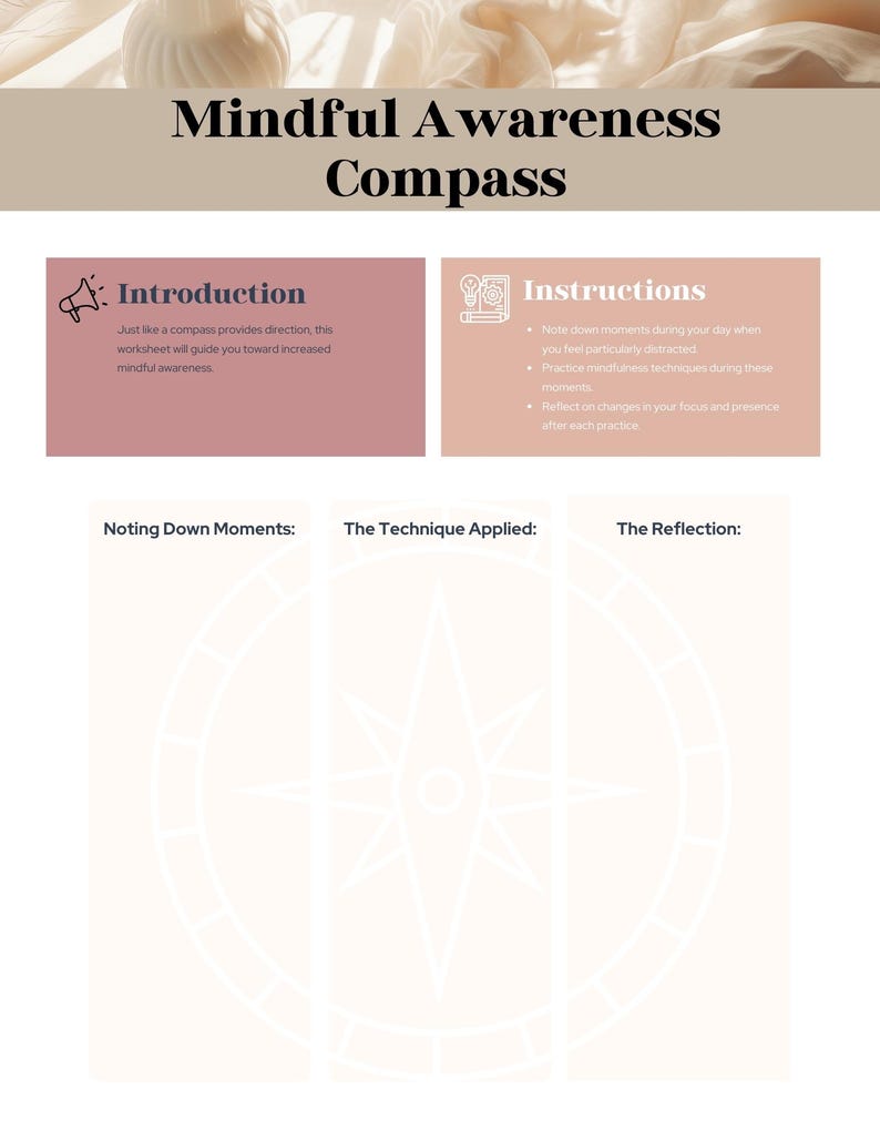 Mindful Awareness Compass Worksheet - Etsy