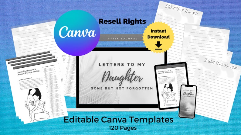 Editable Grief Therapy Journal Letters to My Daughter Canva Template ...