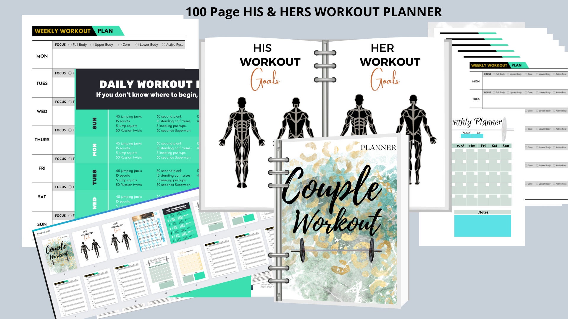 Printable Couple Workout Planner/ Journal | 6x9 and 8.5x11 PDF Workout ...