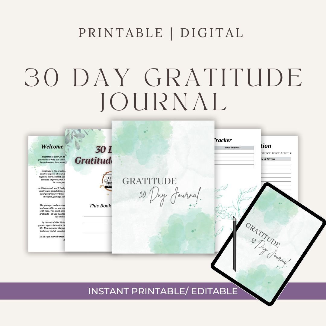 30-day Gratitude Journal: Mood Tracker, Affirmations (canva Template ...