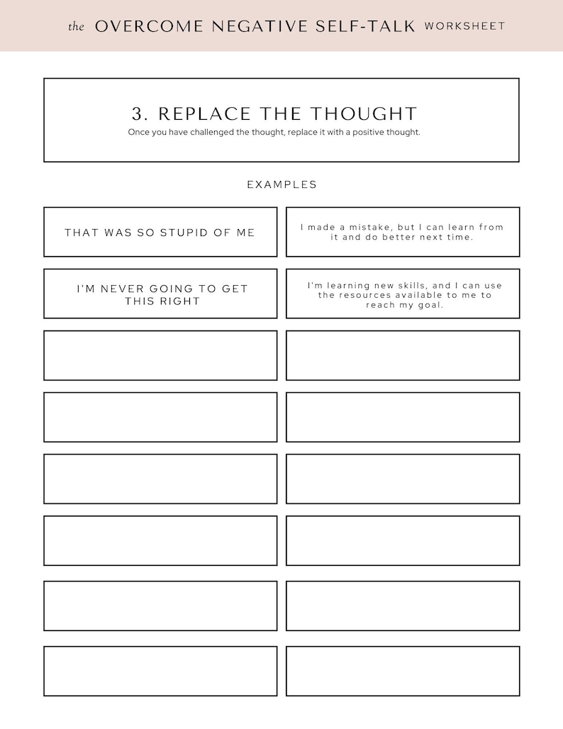 Overcome Negative Self-talk Worksheet Set - Etsy