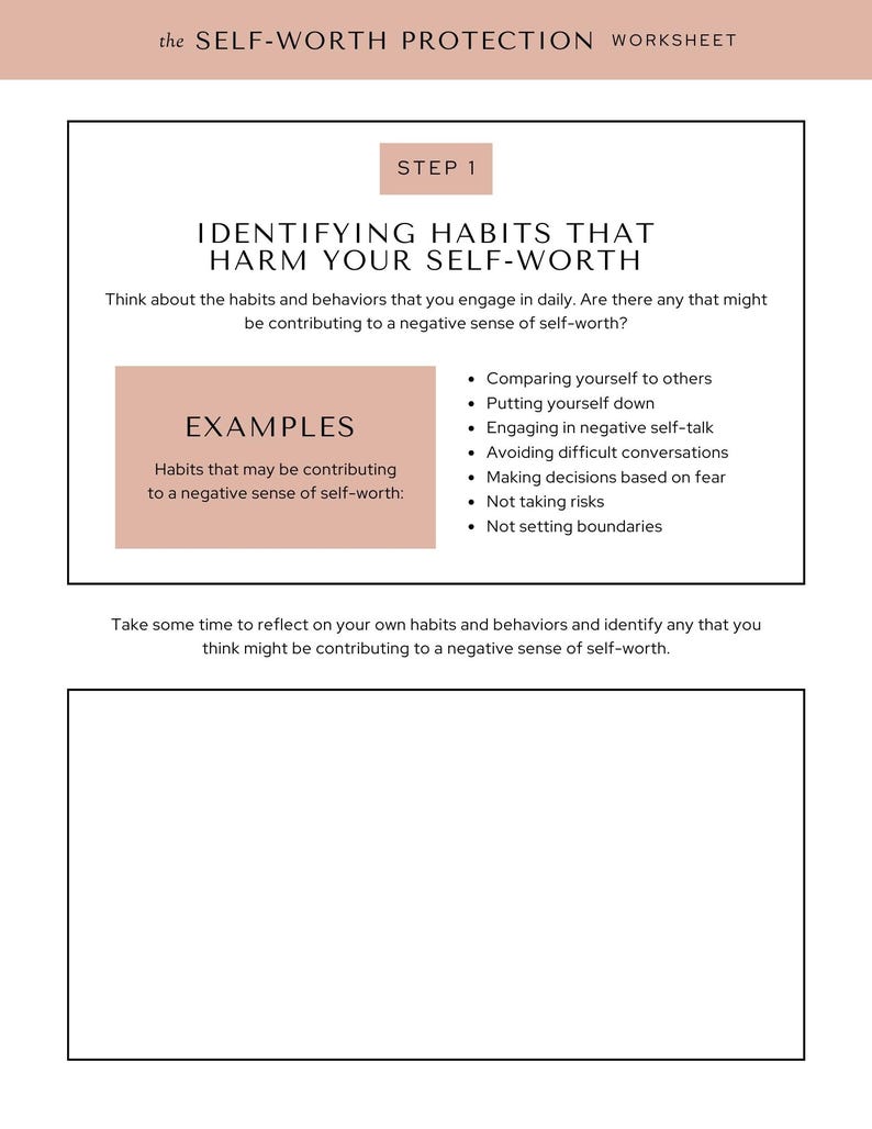 Self-worth Protection Worksheet Set - Etsy