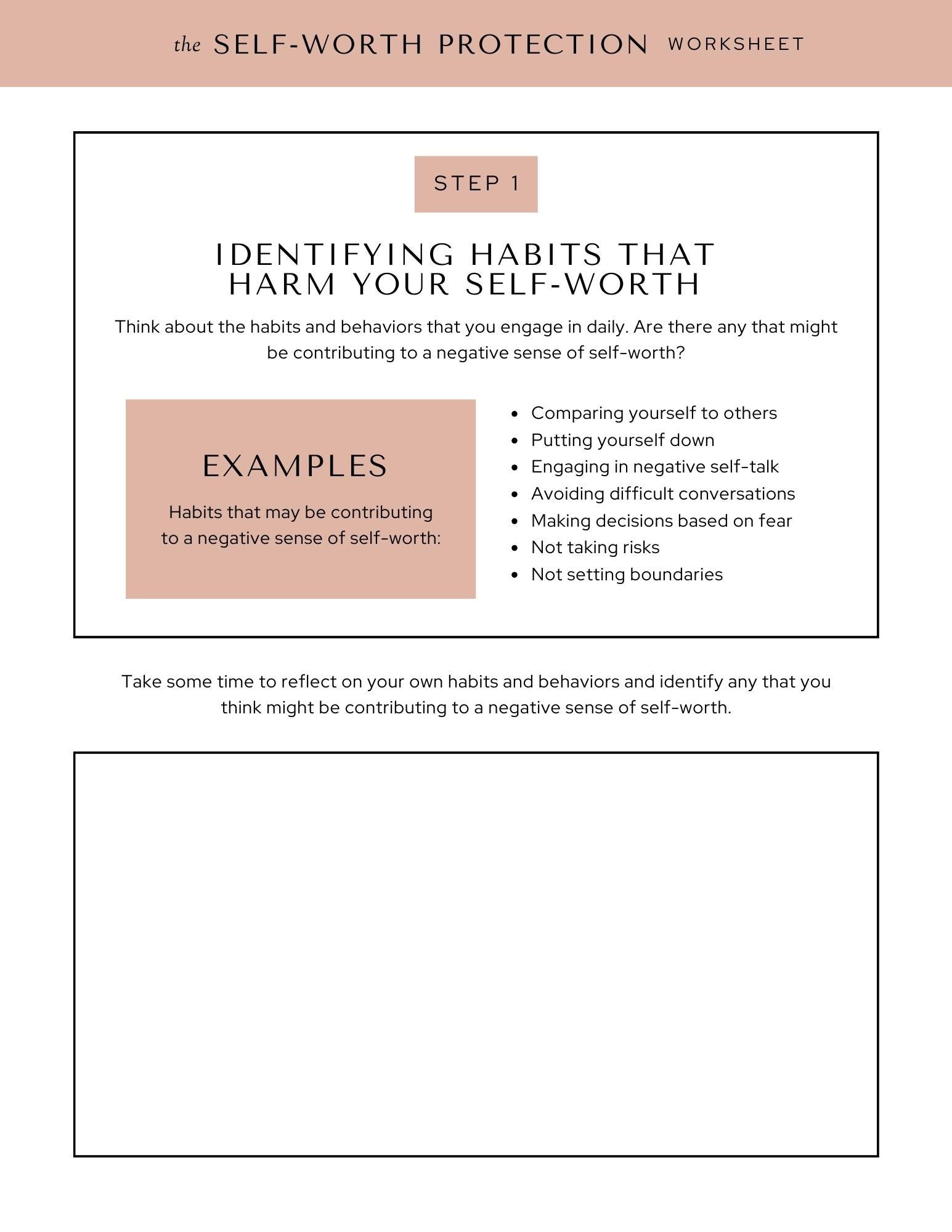 Self-worth Protection Worksheet Set - Etsy
