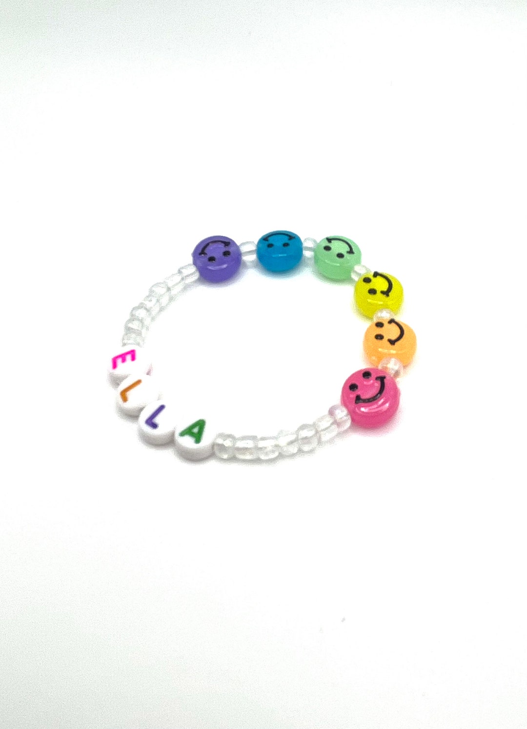 Kids Stretch Rainbow Smiley Face Name Bracelet Toddler - Etsy