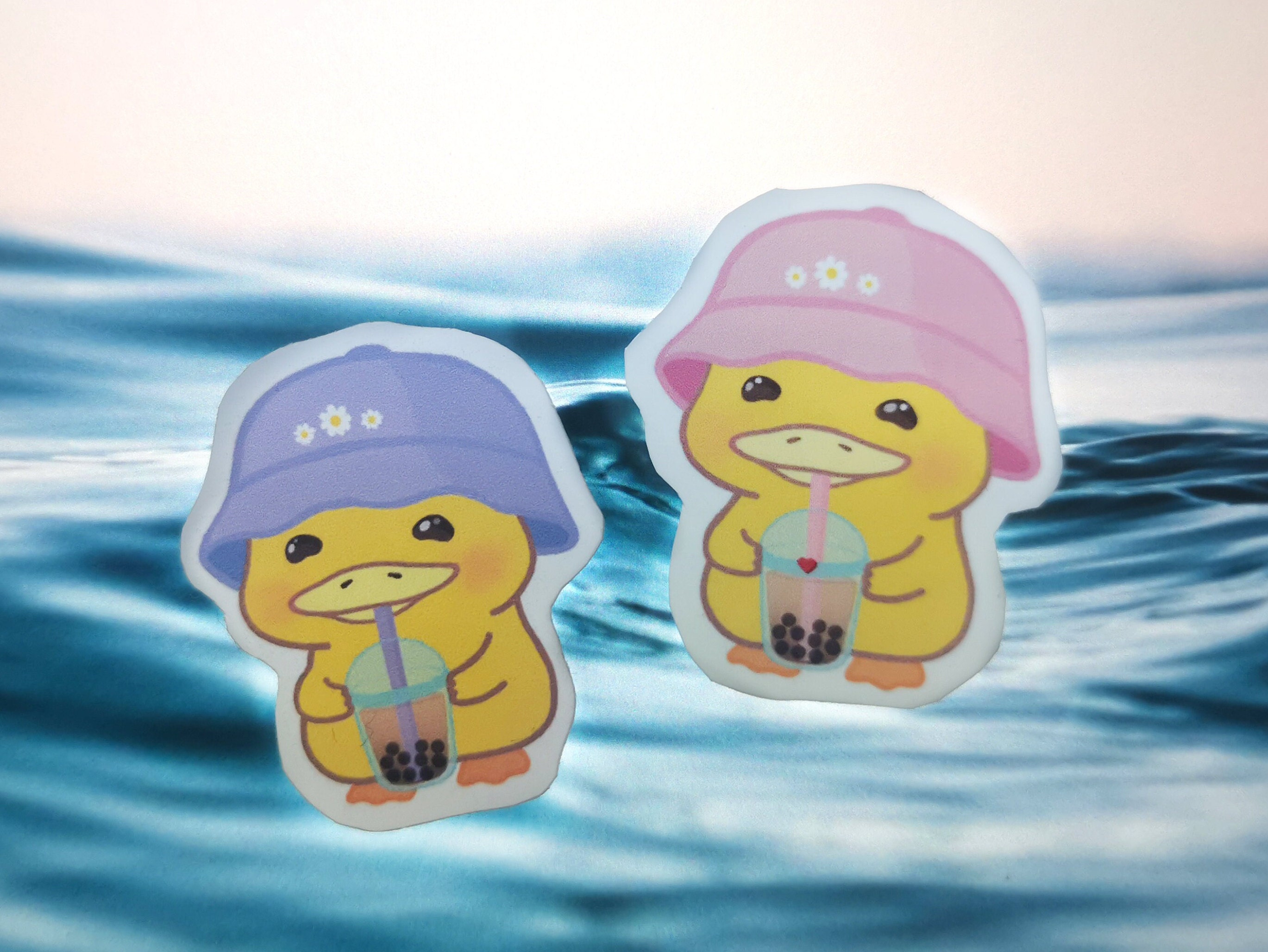 Little Duck Drinking Bubble Tea Sticker Set 2 Pieces - Etsy